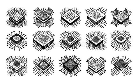 ai processor black isometric vector icons chip microprocessor