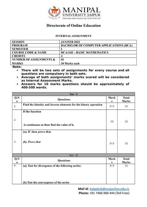 Maths Assignment Thanks Directorate Of Online Education INTERNAL ASSIGNMENT SESSION JAN FEB
