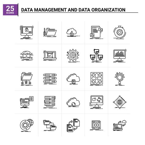 25 Data Management And Data Organization Icon Set Vector Background 17976614 Vector Art At Vecteezy