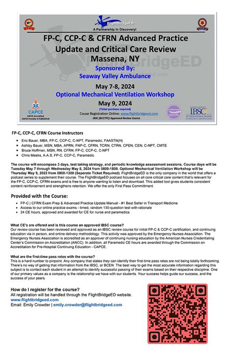 Fp C Ccp C And Cfrn Advanced Practice Update And Critical Care Review To Be Held At Seaway Valley