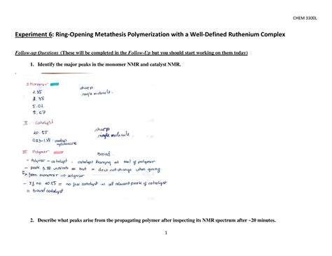 Ring Opening Metathesis Polymerization With A Well Defined Ruthenium Complex Identify The