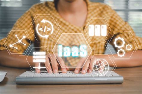 Business Woman Hand Typing Keyboard Computer With Infrastructure As A Service Icon On Vr Stock