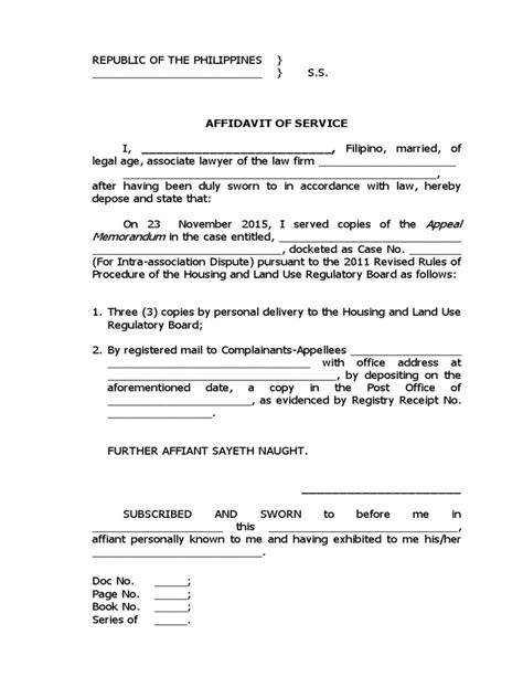 Affidavit Of Service Template Philippines Pdf