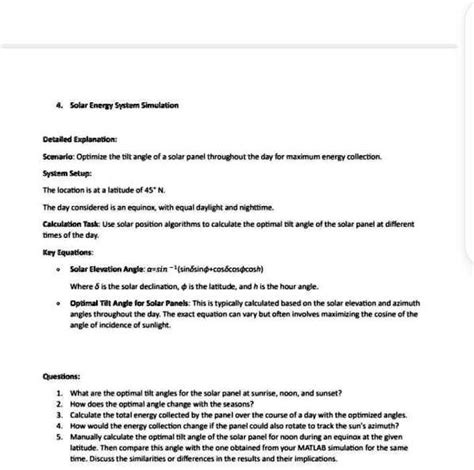 Solved Solar Energy System Simulation Detailed Explanation Scenario