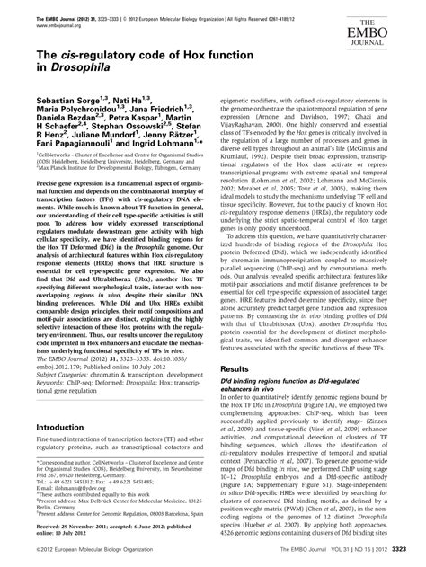 pdf the cis regulatory code of hox function in drosophila[j]