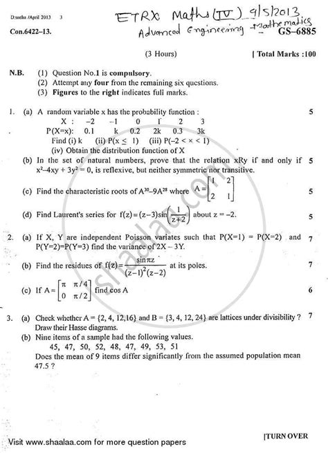 Advanced Engineering Mathematics 2012 2013 Be Electronics Engineering