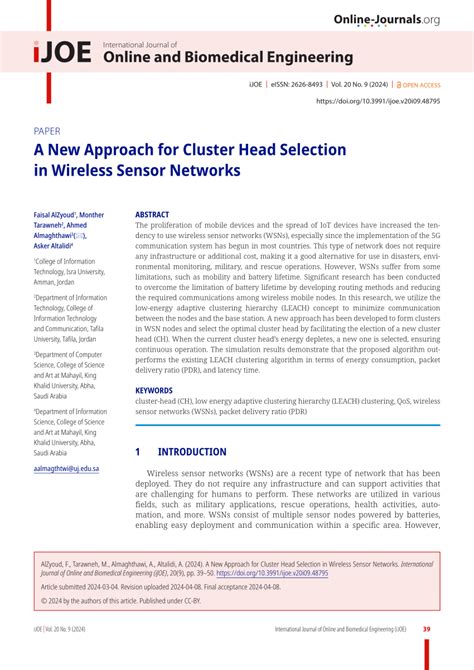 Pdf A New Approach For Cluster Head Selection In Wireless Sensor Networks