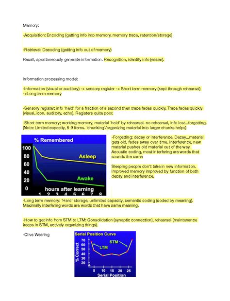 memory lecture notes memory acquisition encoding getting info