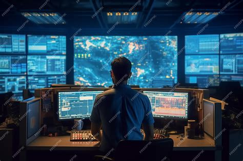 Premium AI Image | Modern control room with multiple screens displaying ...