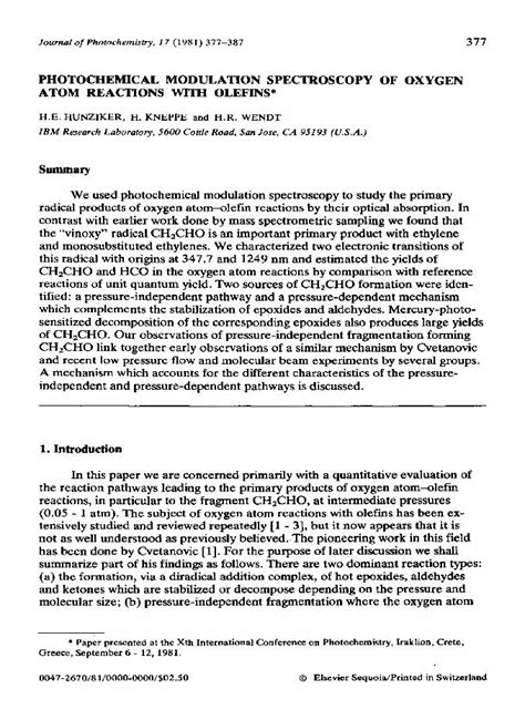 Pdf Photochemical Modulation Spectroscopy Of Oxygen Atom Reactions