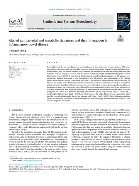 Pdf Altered Gut Bacterial And Metabolic Signatures And Their Interaction In Inflammatory Bowel