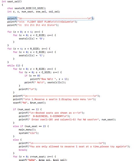 int seat sel char seats[r size][c size] int r c