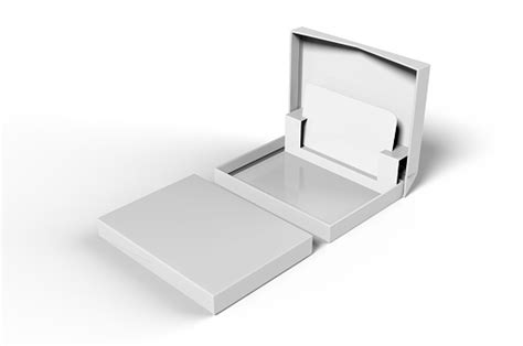 브랜딩 프리젠 테이션 및 모의 템플릿 3d 그림을위한 흰색 빈 직사각형 하드 골판지 기프트 카드 홀더 상자 상자에 대한 스톡