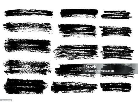 벡터 블랙 페인트 잉크 브러시 스트로크 브러시 선 또는 질감 더러운 예술적 디자인 요소 박스 프레임 또는 텍스트에 대 한 배경 0명에 대한 스톡 벡터 아트 및 기타 이미지