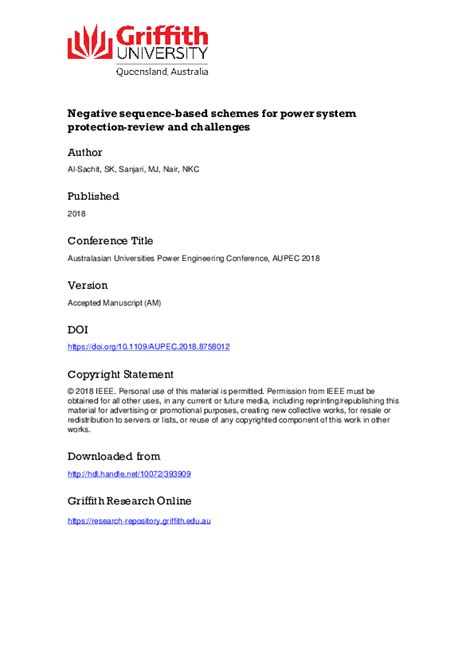 Pdf Negative Sequence Based Schemes For Power System Protection