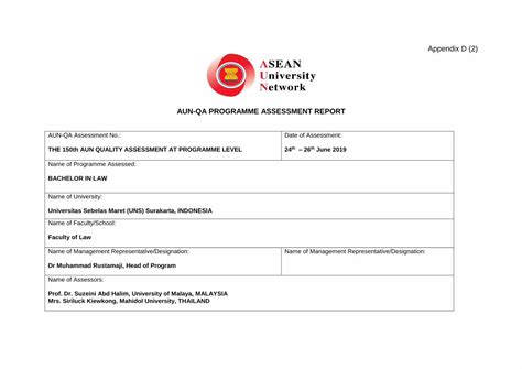 Pdf Aun Qa Programme Assessment Report · Aun Qa Programme Assessment