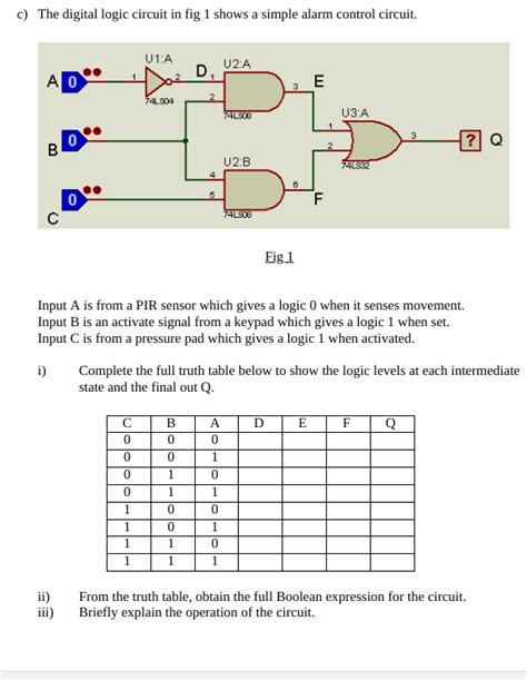 Solved C The Digital Logic Circuit In Fig 1 Shows A Simple