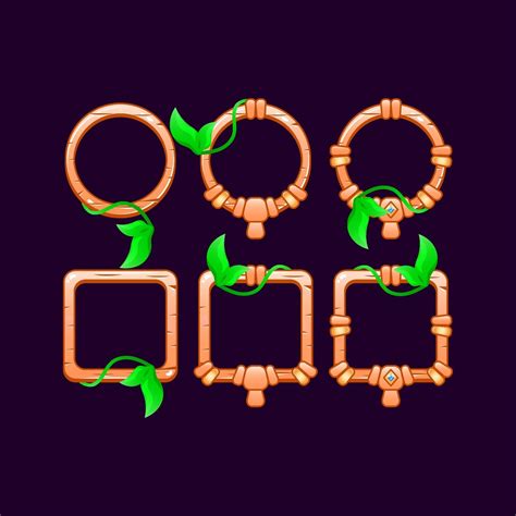 Set Of Game Ui Wooden Leaves Border Frame Vector Illustration 2061239 Vector Art At Vecteezy