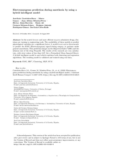 Pdf Electromyogram Prediction During Anesthesia By Using A Hybrid