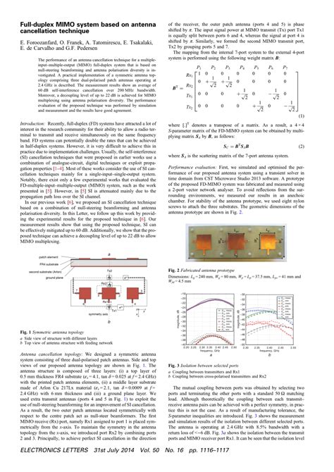 PDF Full Duplex MIMO System Based On Antenna Cancellation Technique