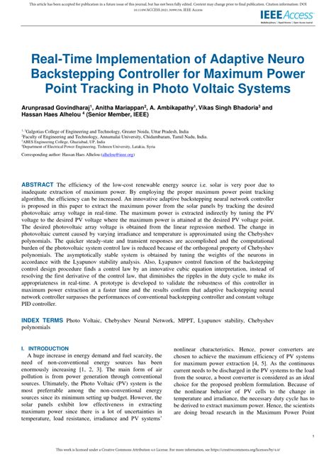 Pdf Real Time Implementation Of Adaptive Neuro Backstepping Controller For Maximum Power Point