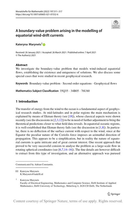 Pdf A Boundary Value Problem Arising In The Modelling Of Equatorial