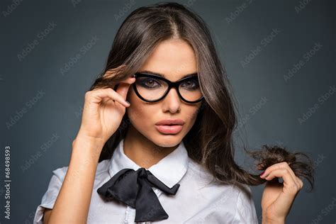 Beautiful Sexy Brunette Young Business Woman Wearing Glasses Stock