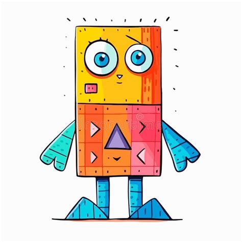 Cartoon Happy Robot Cube Vector Illustration Funny Cartoon Character