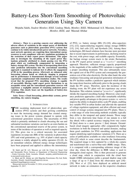 Pdf Battery Less Short Term Smoothing Of Photovoltaic Generation