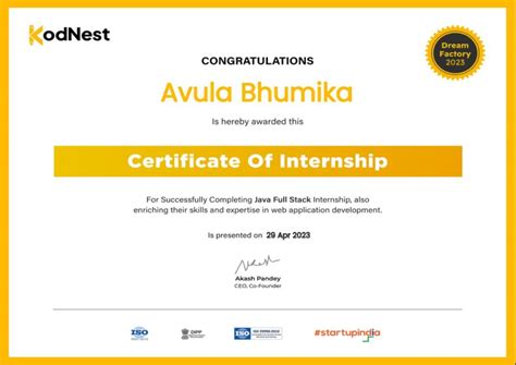 Avula Bhumika On Linkedin Kodnest Javafullstack Certification Internship
