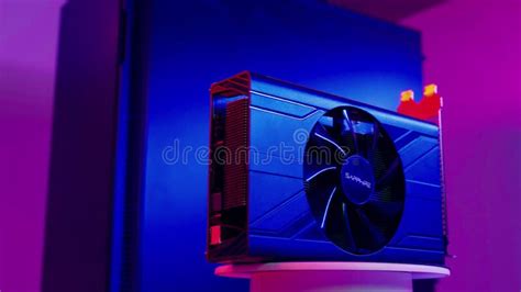 Video Card Gpu With Fan Close Up With Pc Case On Background In Neon Light Stock Footage Video