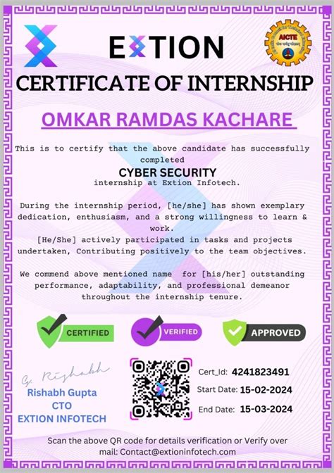 Omkar Kachare On Linkedin Completed Cyber Security Internship From Extion Infotech Infotech…