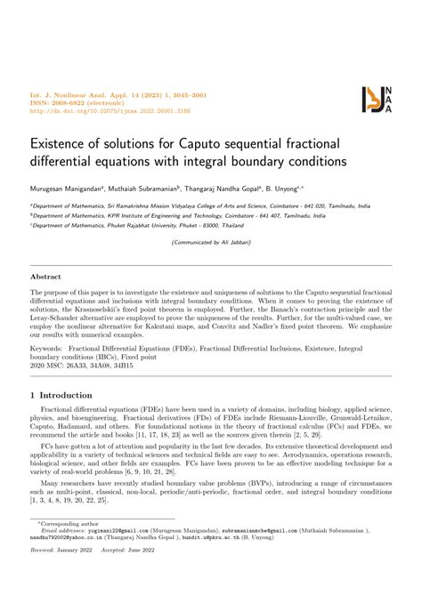 Pdf Existence Of Solutions For Caputo Sequential Fractional Differential Equations With