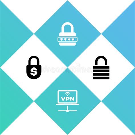 Set Money Lock Vpn Computer Network Password Protection And Lock Icon Vector Stock Vector