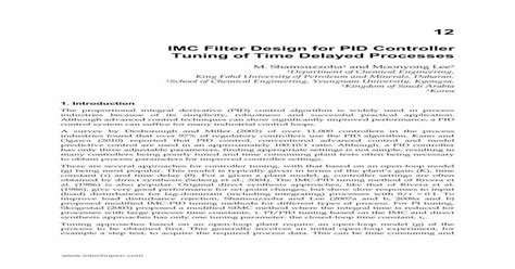 Pdf Imc Filter Design For Pid Controller Tuning Of Time · Processes With Large Process