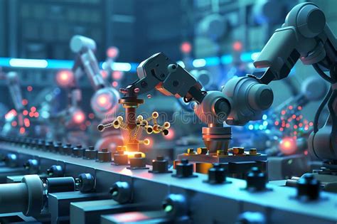 Robots Assisting In Laboratory Tasks And Experiments Stock Illustration
