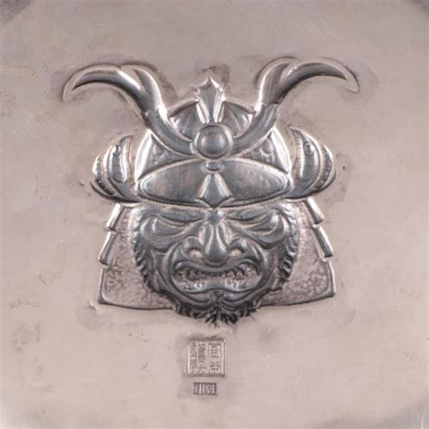 Japanese Jungin Silver Samurai Mask Dish Late 19th Early 20th Century