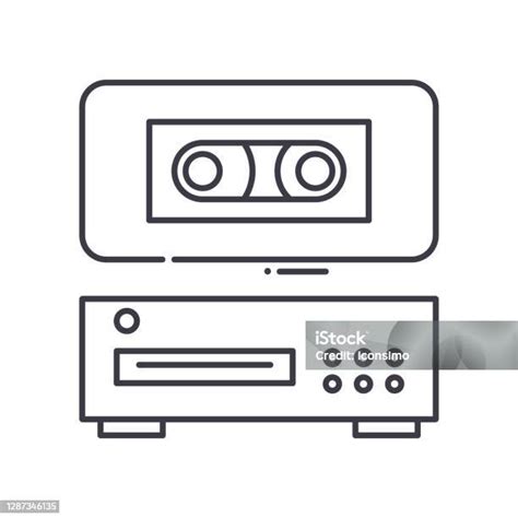 비디오 테이프 플레이어 아이콘 선형 격리 된 그림 얇은 줄 벡터 웹 디자인 기호 흰색 배경에 편집 가능한 스트로크와 개요 개념
