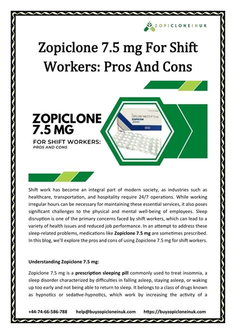 Ppt Zopiclone 75 Mg For Shift Workers Pros And Cons Powerpoint
