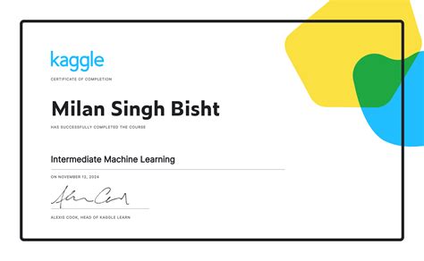 milan singh bisht completed the intermediate machine learning course on