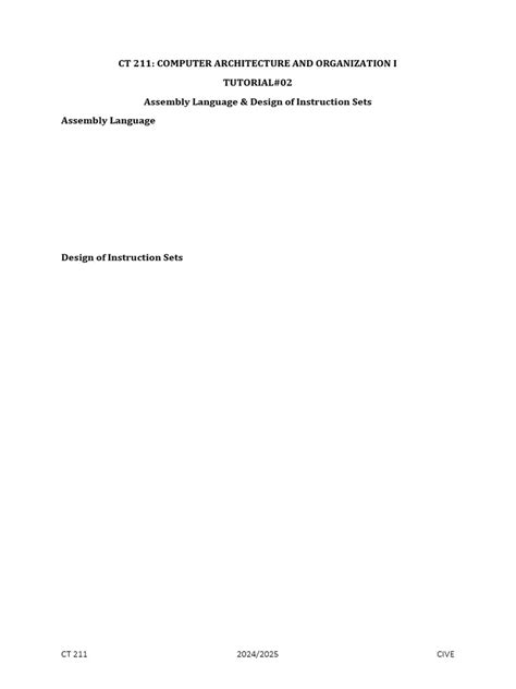 ct 211 tutorial 02 pdf computer architecture assembly language