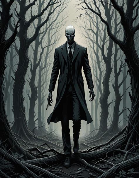Tall Faceless Figure In Dark Black Suit Standing Ai Art