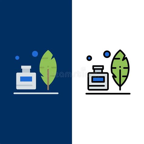 Adobe Feather Inkbottle American Icons Flat And Line Filled Icon Set Vector Blue Background