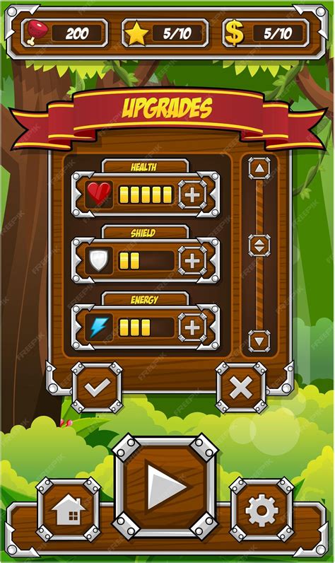 판타지 중세 비디오 게임 그래픽 사용자 인터페이스 프리미엄 벡터