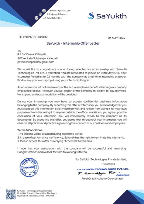 Internship Careergrowth Newbeginnings Grateful Pavan Varma Kallepalli