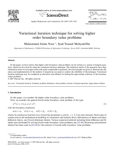 Pdf Variational Iteration Technique For Solving Higher Order Boundary
