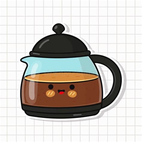 Cute Coffee Pot Kawaii Sticker Cartoon Illustration Stock Vector