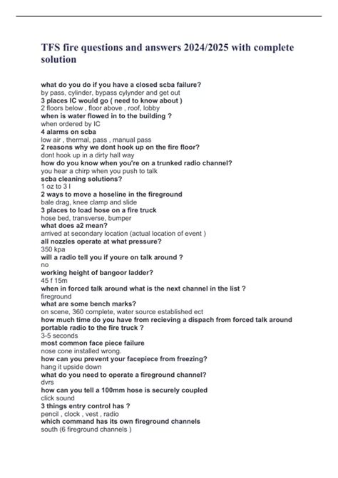 Tfs Fire Questions And Answers 2024 2025 With Complete Solution Tfs Stuvia Us