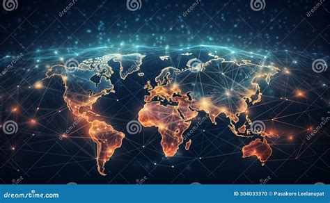 World Map With Network Structures Globalization Concept Stock