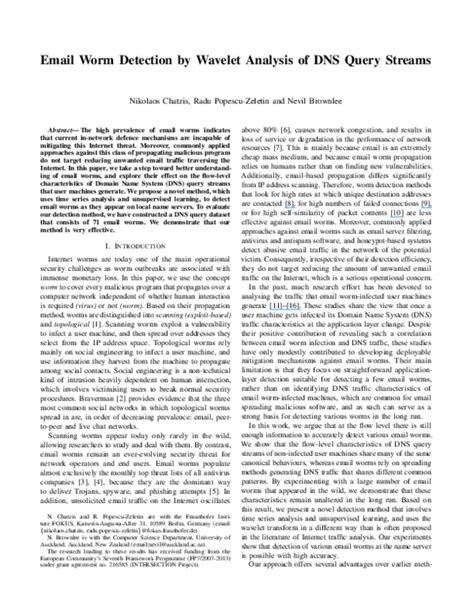 Pdf Email Worm Detection By Wavelet Analysis Of Dns Query Streams Radu Popescu Zeletin